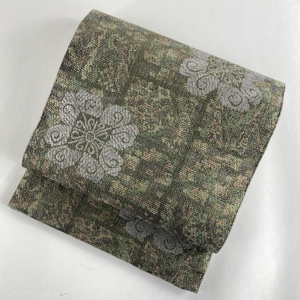 Yahoo!オークション - 袋帯 花唐草紋 格子ぼかし 刺繍 金糸 六通 帯丈4...