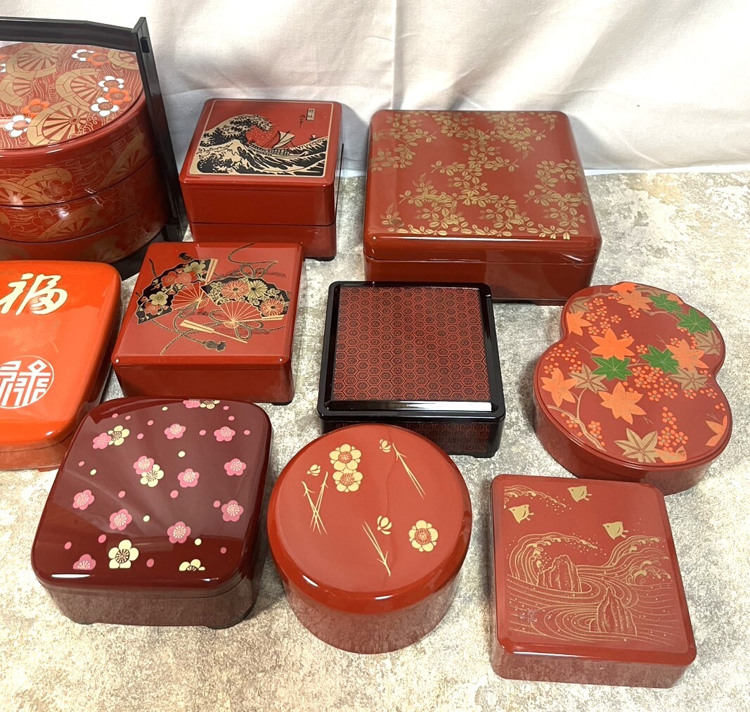 Yahoo!オークション - 【M756】重箱/弁当箱/まとめ/計12点/丸重箱/三段...