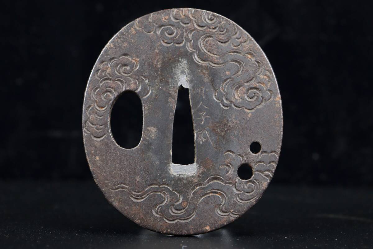 Yahoo!オークション - 【靨】時代 黒鞘雲龍象嵌縁頭 雲文鍔拵え 全長69...