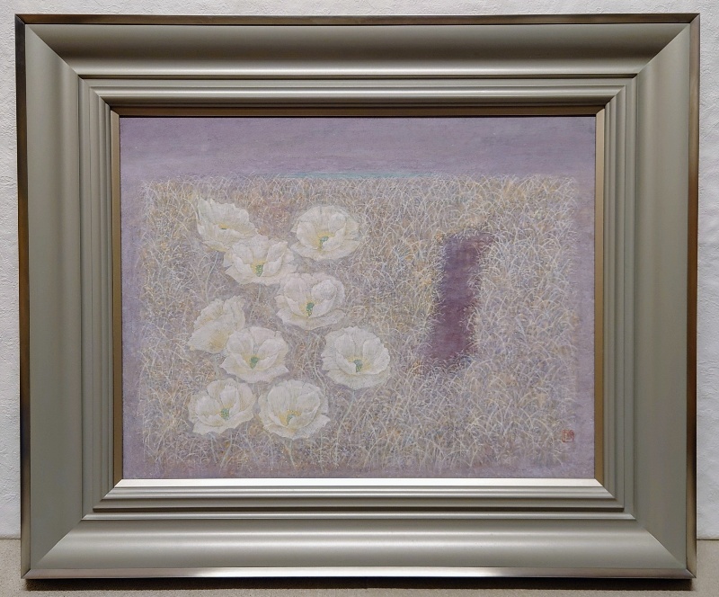真作保証 山下博敬「月の花」日本画 10号 共シール 日展会員 真作保証 山下博敬「月の花」日本画 10号 共シール 日展会員