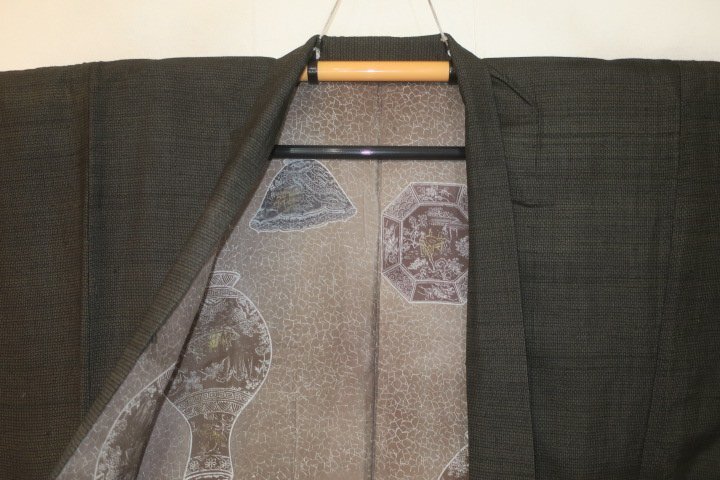 Yahoo!オークション - 壱金0753 本絹羽二重紬・友禅染 男着物羽織 裄67...