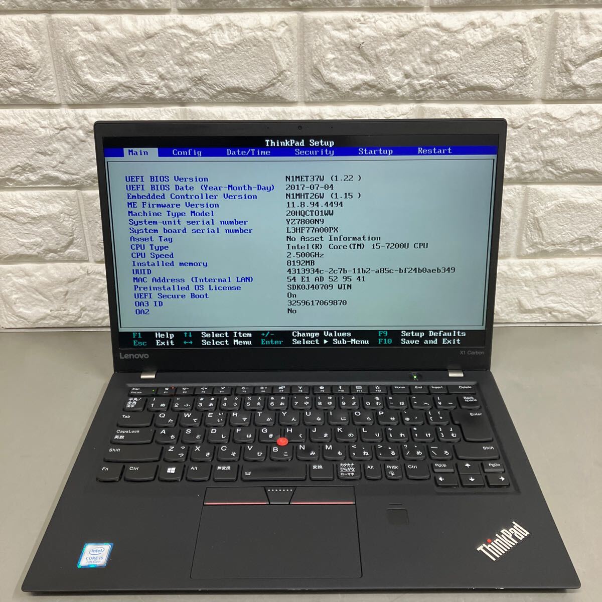 Yahoo!オークション - I186 Lenovo ThinkPad X1 Carbon Core i5 7200U ...