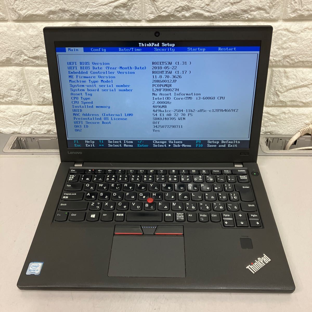 Yahoo!オークション - M114 Lenovo ThinkPad X270 Core i3 6006U メモ...
