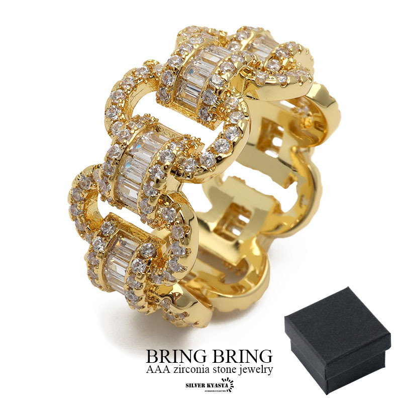 Yahoo!オークション - (19号) あずきチェーンリング CZ 14k GP gold 指...