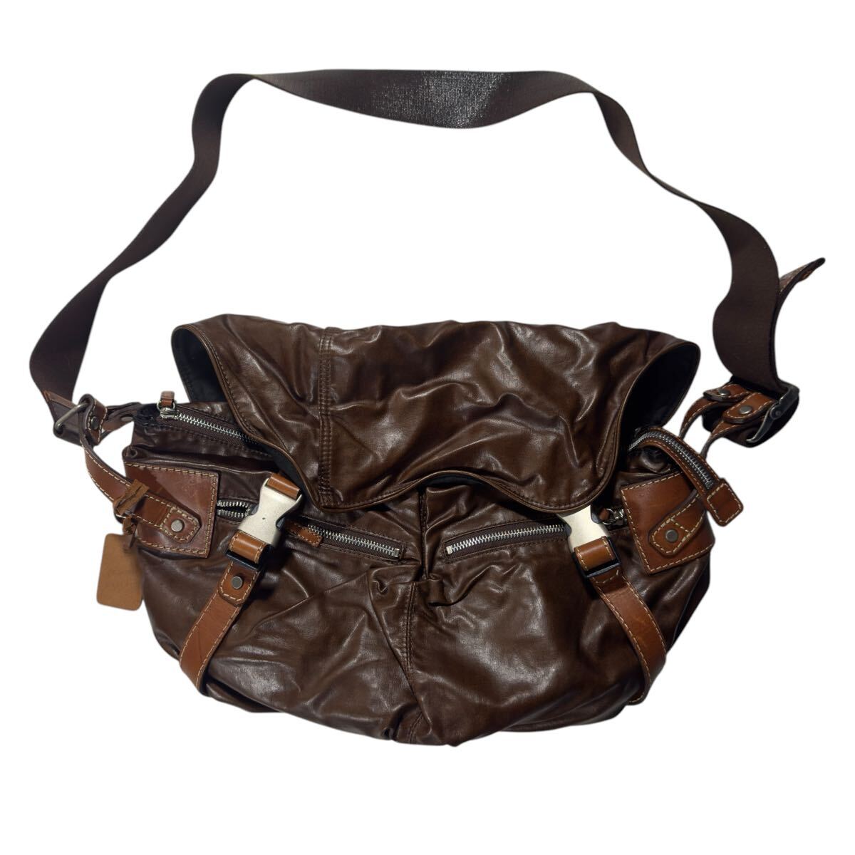 Yahoo!オークション - 00s rare Japanese Label leather shoulder bag ...