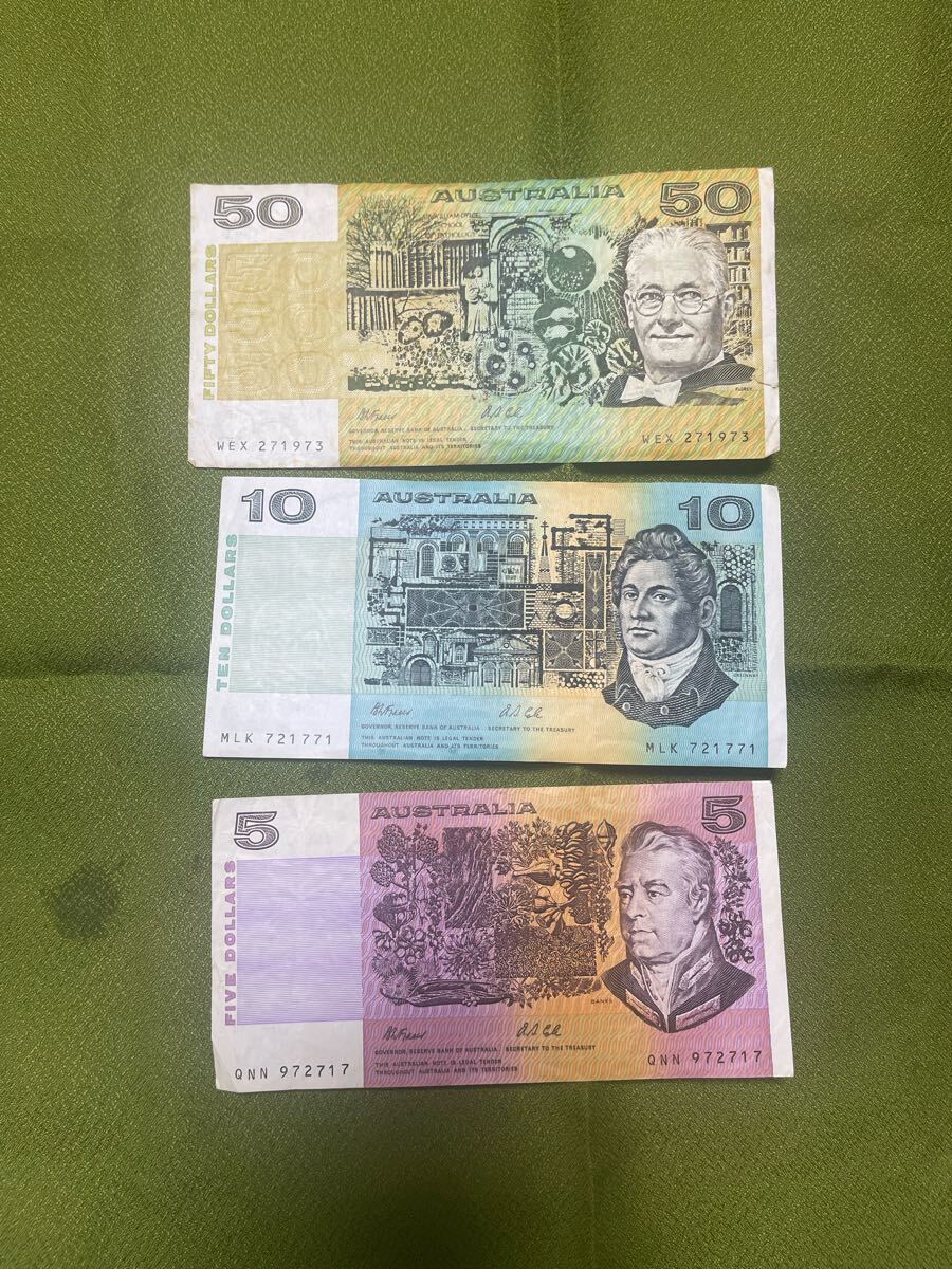 オーストラリア 紙幣 65ドル分 豪 AUS FIFTY DORLLARS+TENDOLLARS+FIVE DOLLARS/50ドル+10ドル+5ドル 旧紙幣/旧札/古紙幣/古銭 現状品(世界 ...
