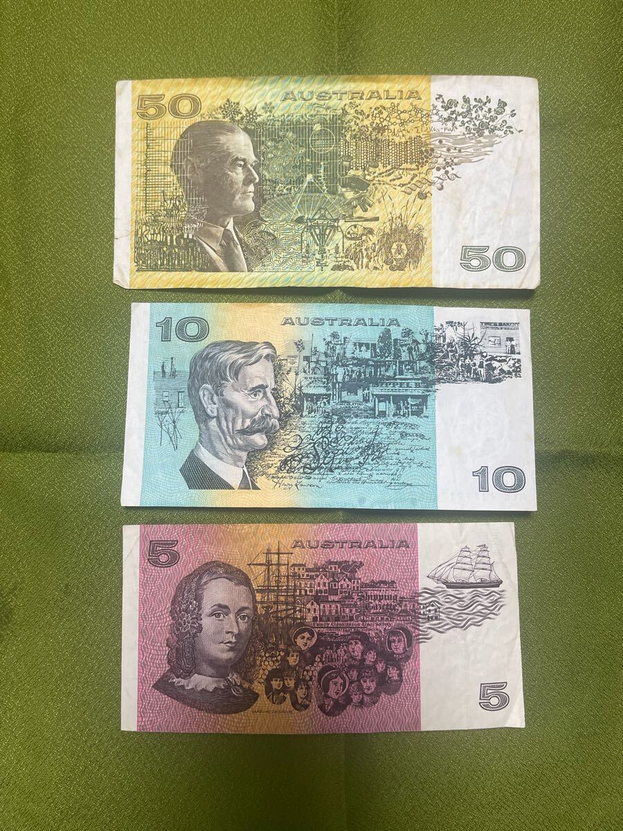 オーストラリア 紙幣 65ドル分 豪 AUS FIFTY DORLLARS+TENDOLLARS+FIVE DOLLARS/50ドル+10ドル+5ドル 旧紙幣/旧札/古紙幣/古銭 現状品(世界 ...