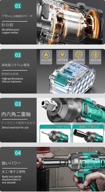 Yahoo!オークション - 新品未使用の 可充電電働インパクトレンチ 450nm...