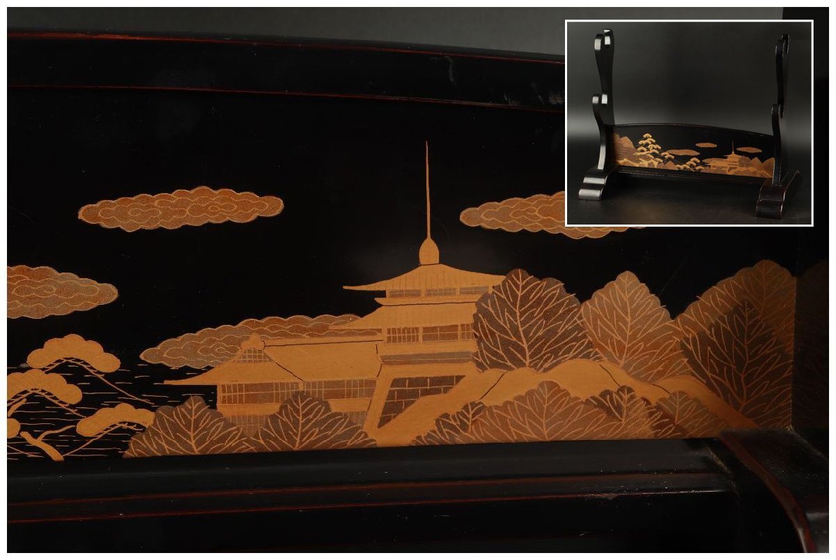 Yahoo!オークション - [鍛冶屋敷]刀剣美術/黒漆塗楼閣風景蒔絵刀掛/H38...