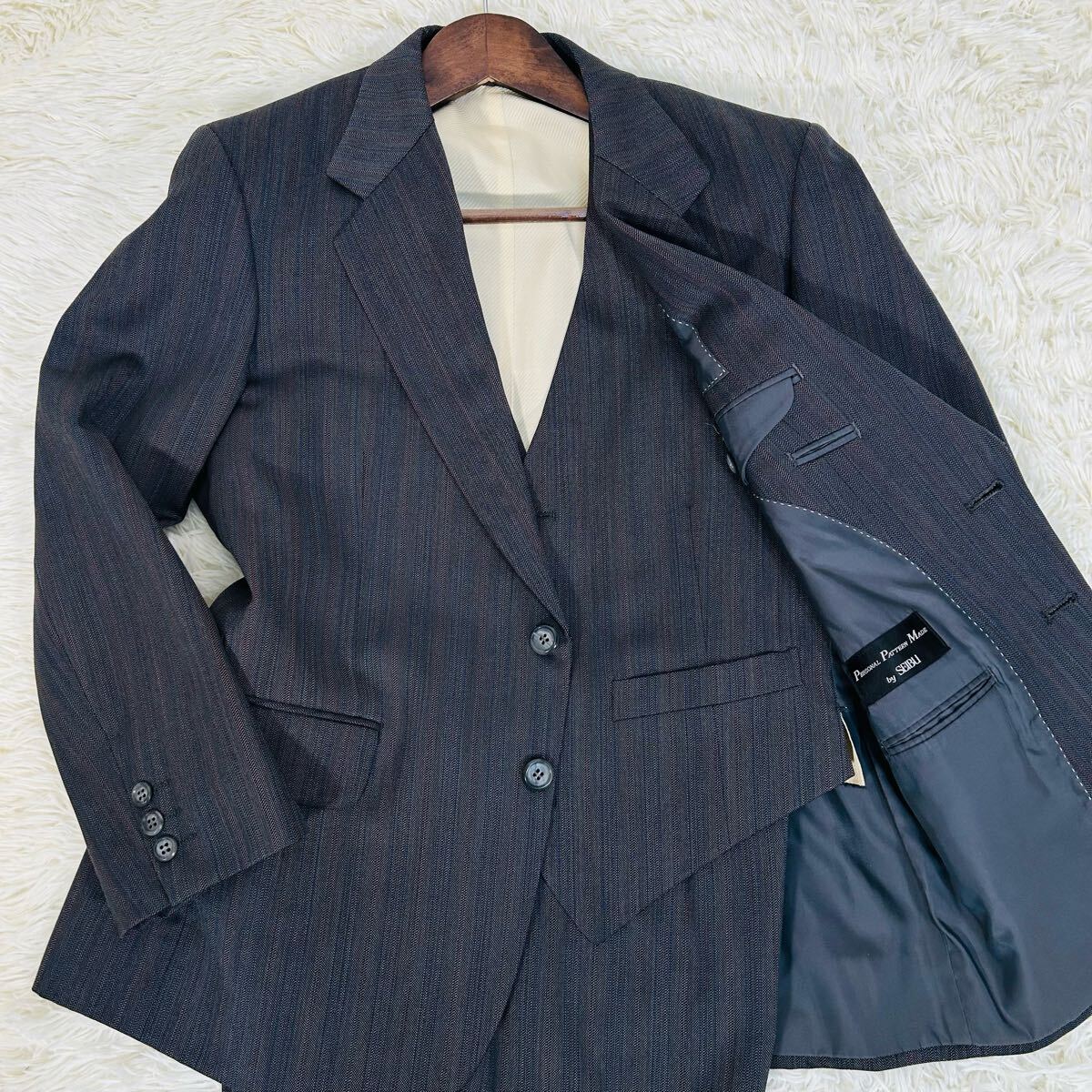 極 DORMEUIL ドーメル生地 3ピース スリーピース セットアップ スーツ ストライプ ベスト ジレ グレー 背抜き ウール 羊毛 100％(Sサイズ以下)｜売買されたオークション情報 ...