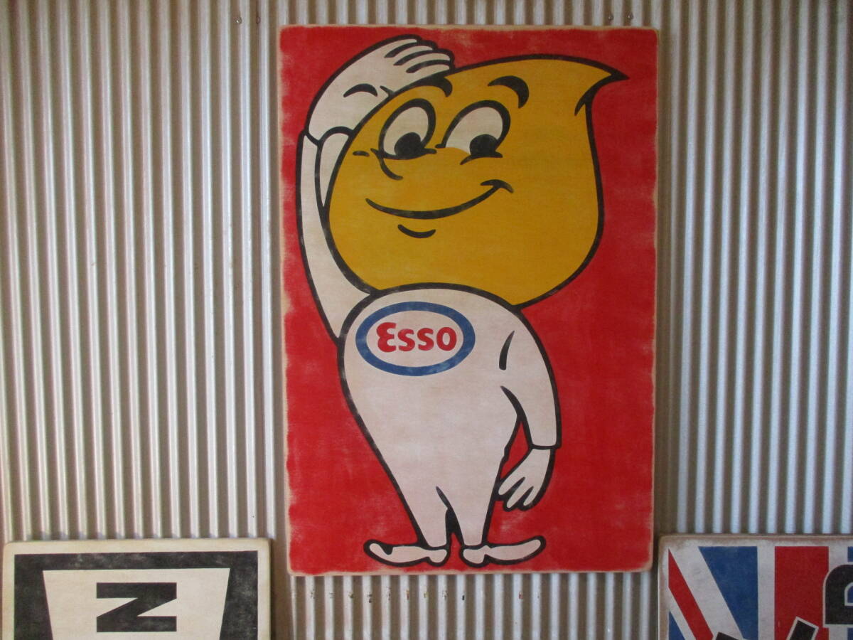Yahoo!オークション - ビンテージサイン木製看板 ESSO BOY検）アドバタ...