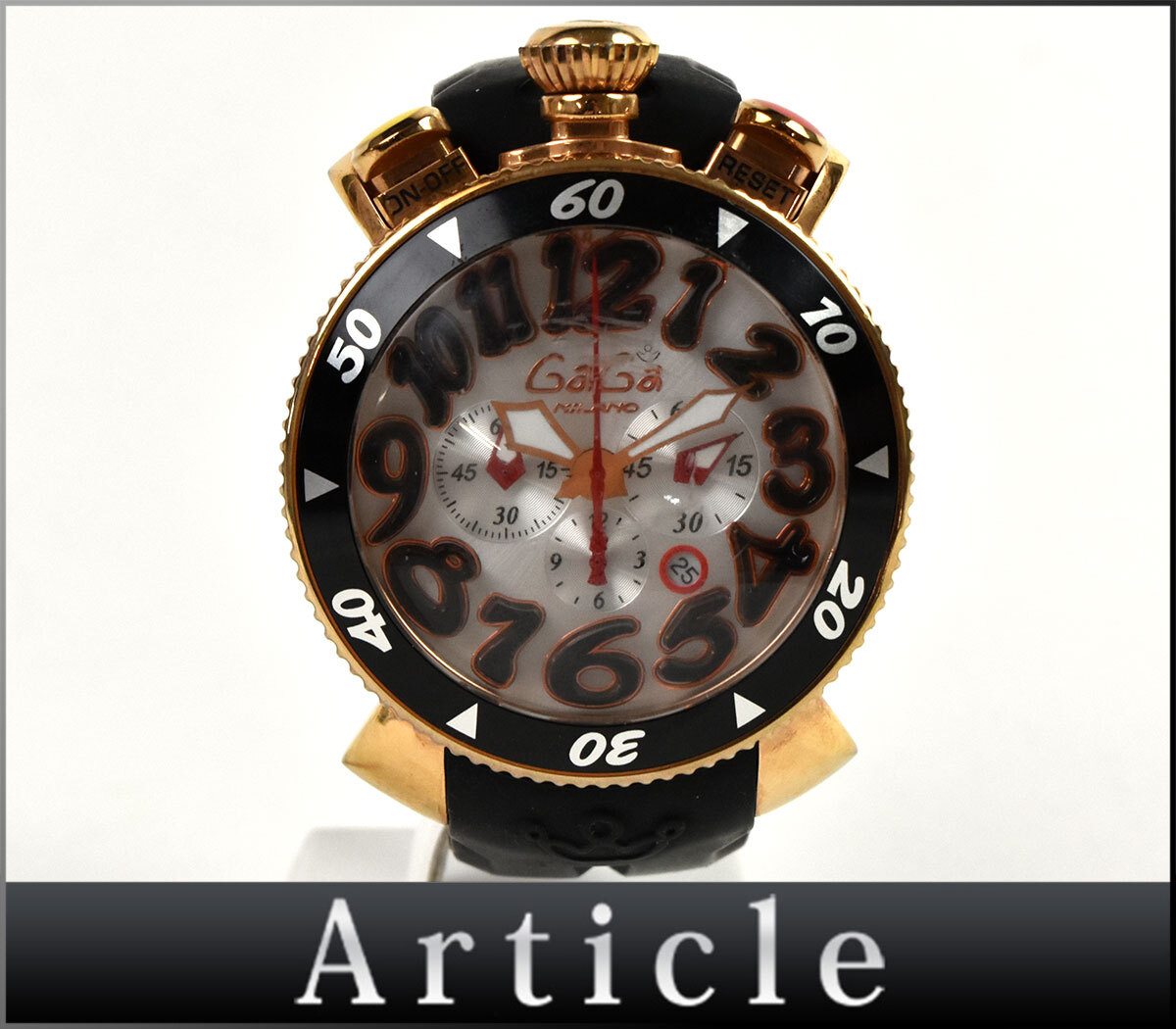 210755 GaGa MILANO ガガミラノ マヌアーレ48 クロノグラフ 腕時計 クォーツ N.C1611 デイト GP ラバー メンズ/ D(マニュアーレ)｜売買されたオークション情報 ...