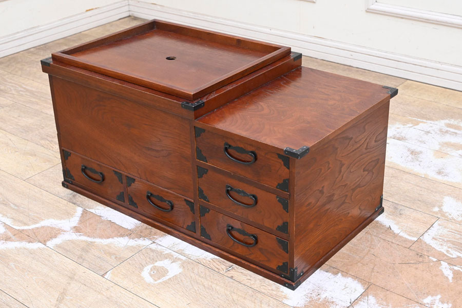 Yahoo!オークション - QY11 日本製 欅木目 火鉢 長火鉢 囲炉裏 座卓 手...