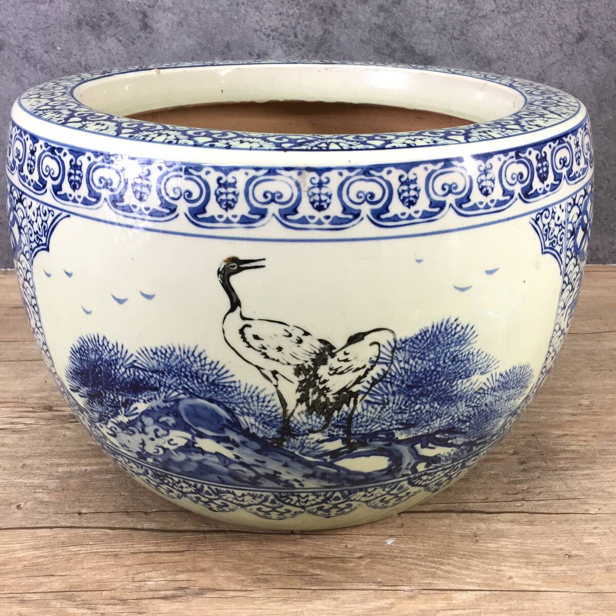 Yahoo!オークション - 火鉢 直径38cm メダカ 常滑製 大鉢 鶴 雀 花 竹 ...