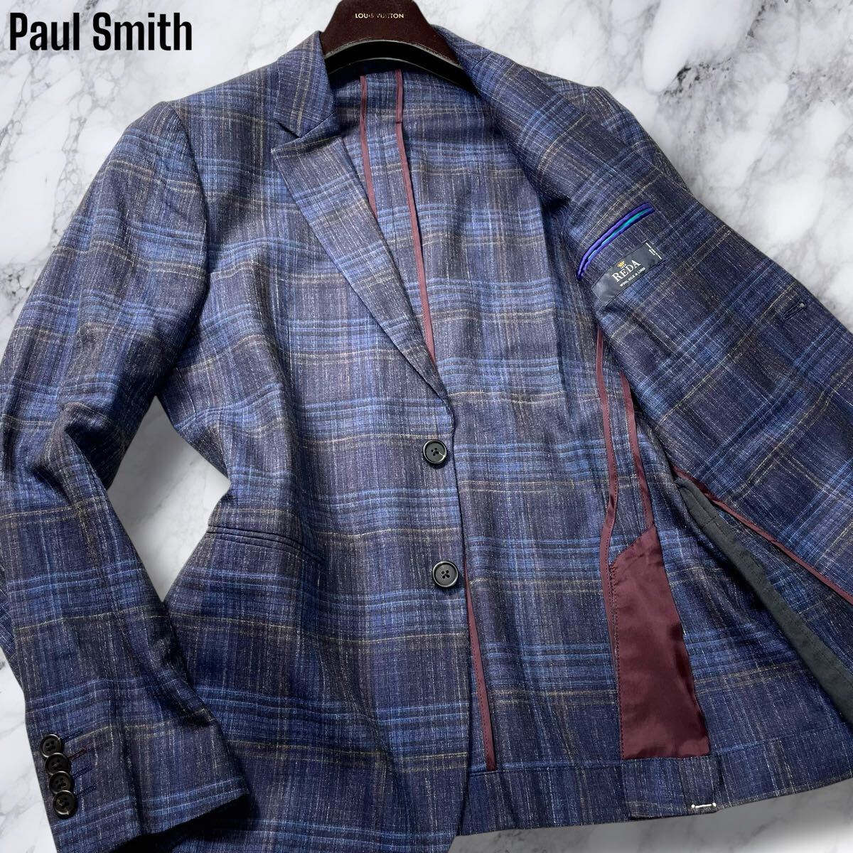 品 現行タグ ポールスミス シルク混 グレンチェック 高級伊製REDA生地 テーラードジャケット マルチ ネイビー Paul Smith M(テーラードジャケット、ブレザー)｜売買された ...