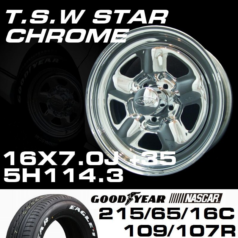 Yahoo!オークション - TSW STAR クローム 16X7J+35 5穴114.3 ナスカー ...