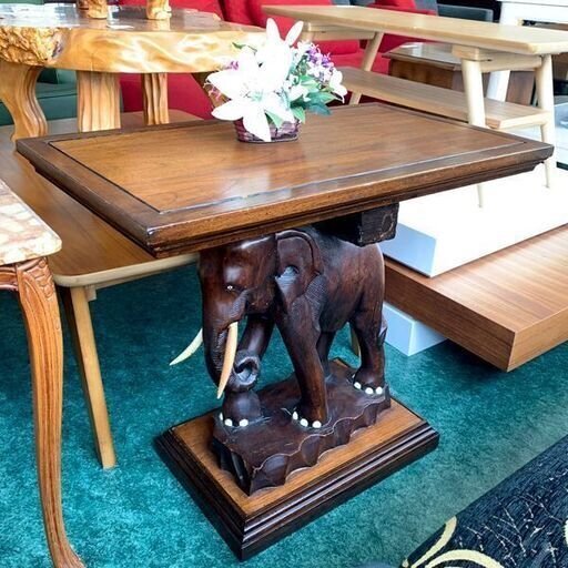象モチーフ サイドテーブル 木彫り 彫刻 家具 机 象 W74㎝×D42㎝×H58.5㎝ アンティーク エレファント(サイドテーブル)｜売買されたオークション情報、yahooの商品情報を ...