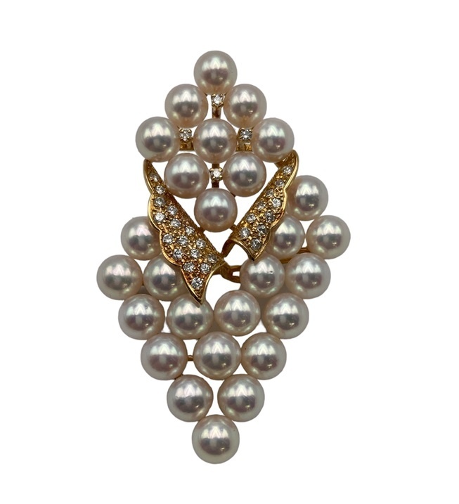 Yahoo!オークション - K18 ダイヤ0.46ct 5.8-6.1mm パール ブローチ 中...