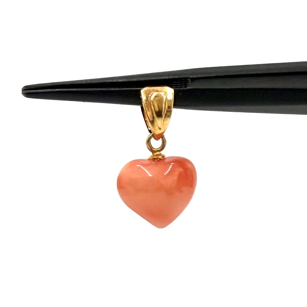 Yahoo!オークション - 【T】K18 刻印 サンゴ トップ ハートモチーフ ネ...