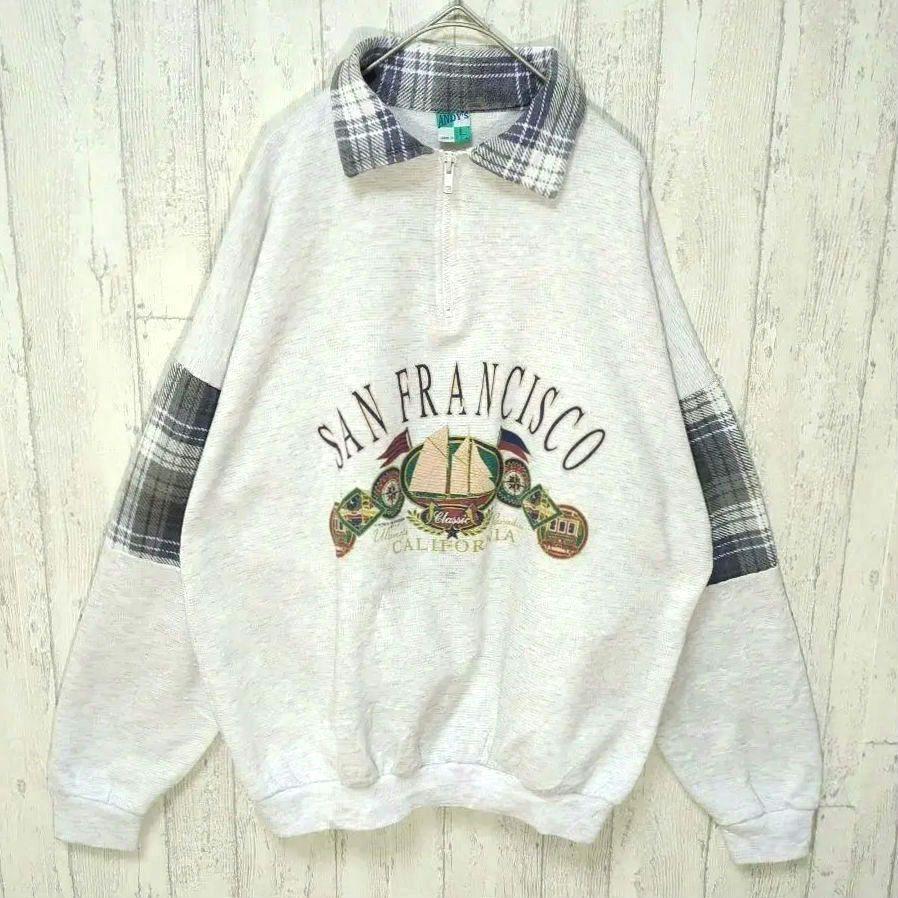 Yahoo!オークション - USA製 ビンテージ古着 襟付きスウェット ハーフ...