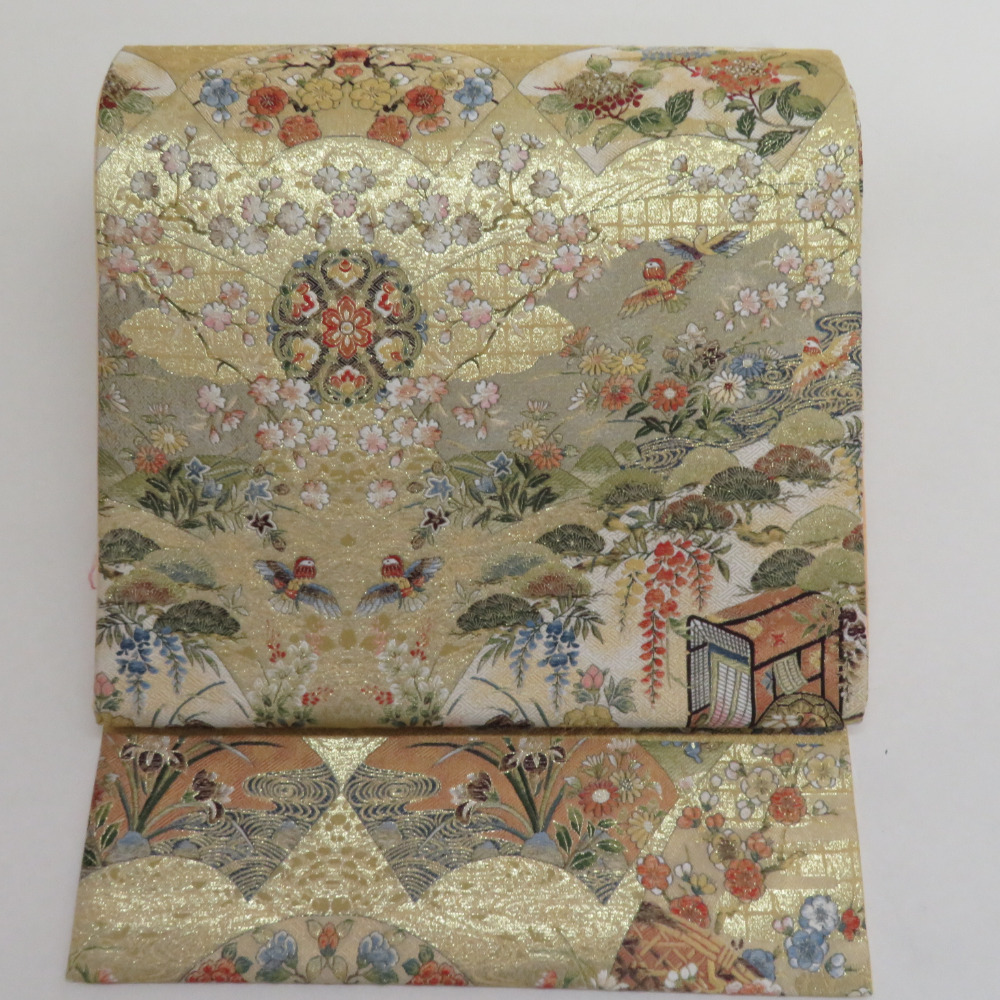 Yahoo!オークション - 袋帯 金糸銀糸 吉祥模様 六通柄 ゴールドx多色 ...