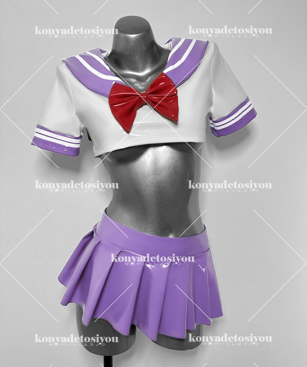 Yahoo!オークション - 24071白＆薄紫 超光沢 可愛いセーラー風トップス...