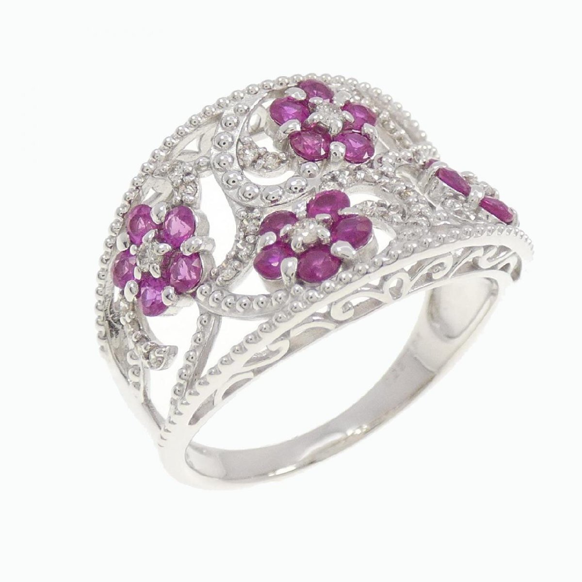 Yahoo!オークション - K18WG フラワー ルビー リング 0.84CT