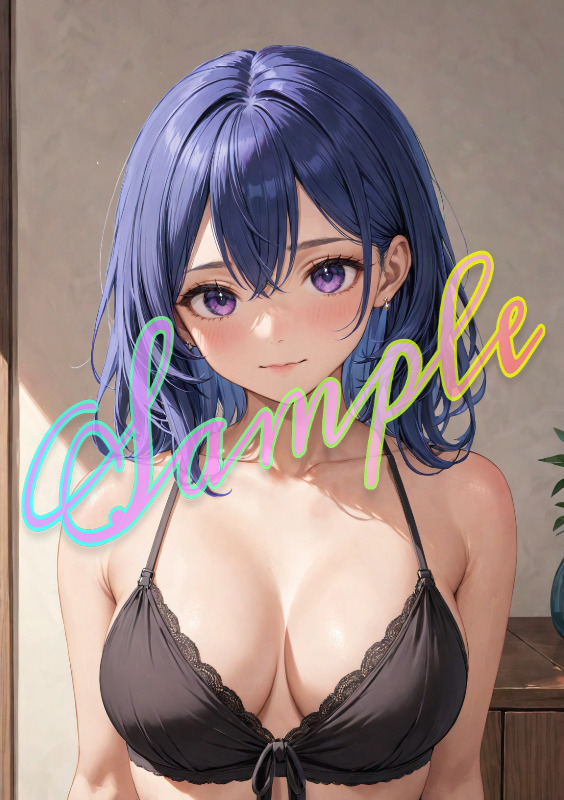 Yahoo!オークション - 【AIポスター】艶やかに微笑む蒼髪の美女 | A4サ...