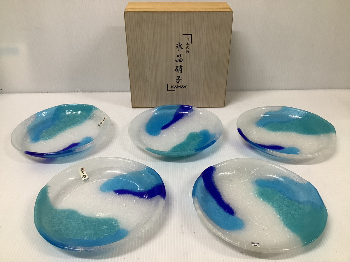 Yahoo!オークション - 2092 KAMAY 日本の詩 氷晶硝子 小皿 5客セット ...