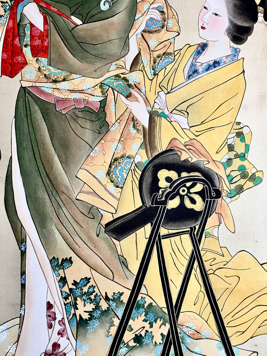 真作】【S8】鏑木清方「着付け」絹本 肉筆 合箱 金泥 美人画 真作】【S8】鏑木清方「着付け」絹本 肉筆 合箱 金泥 美人画