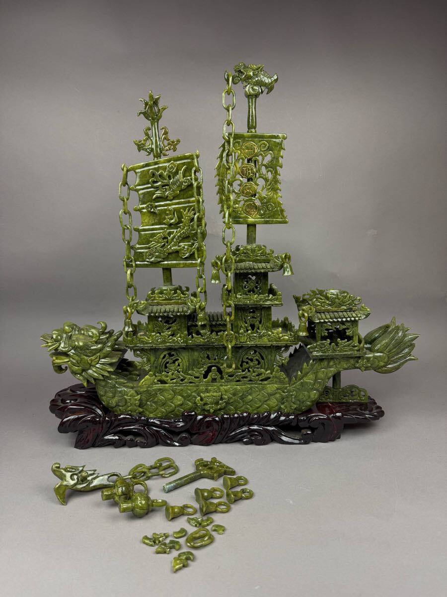 Yahoo!オークション - 中国美術 玉製 龍船置物 約9.3kg 骨董 唐物 古玩...