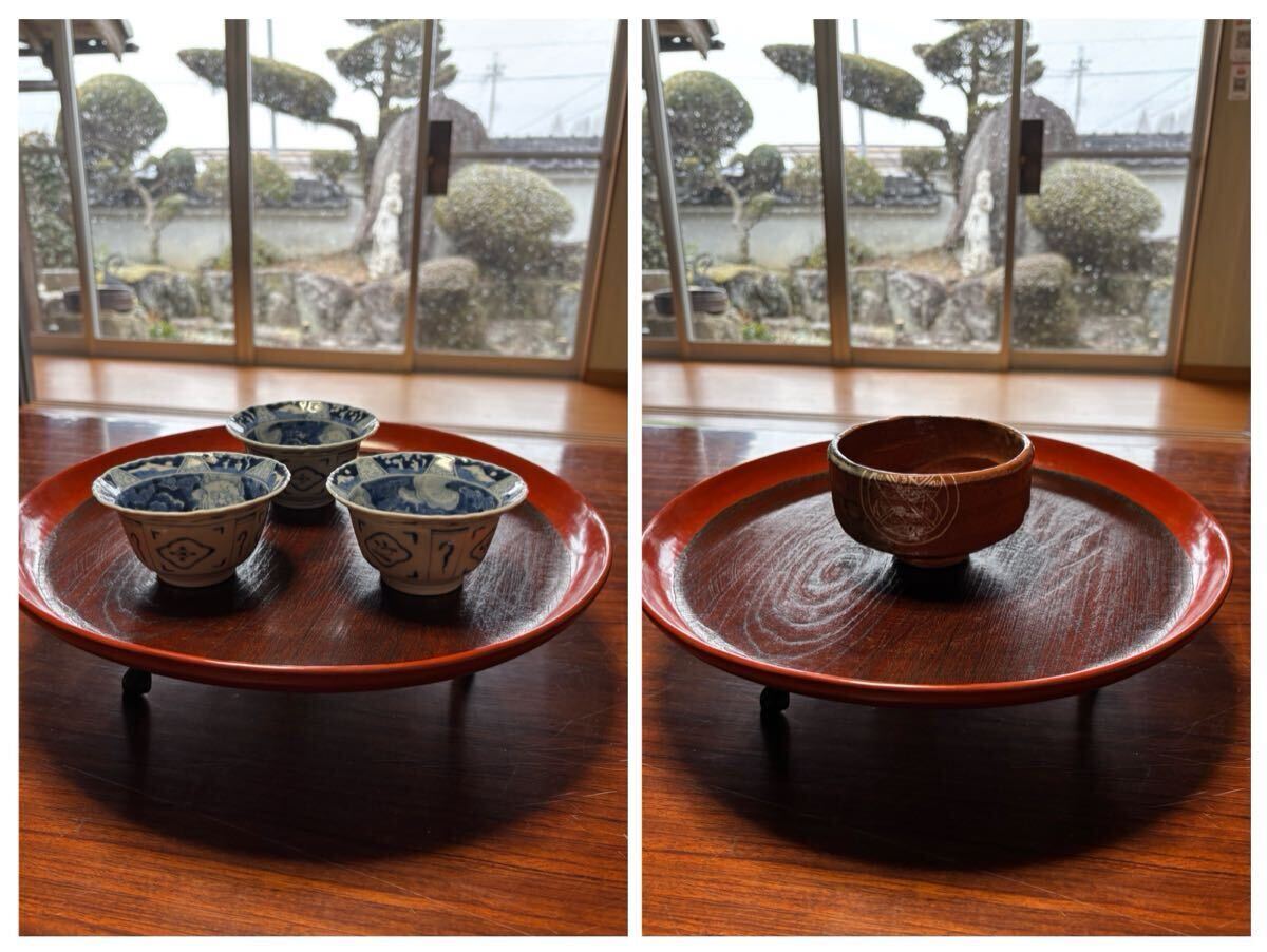 Yahoo!オークション - 漆器 漆塗 丸盆 天然木製 三脚盆 直径約36.6cm ...