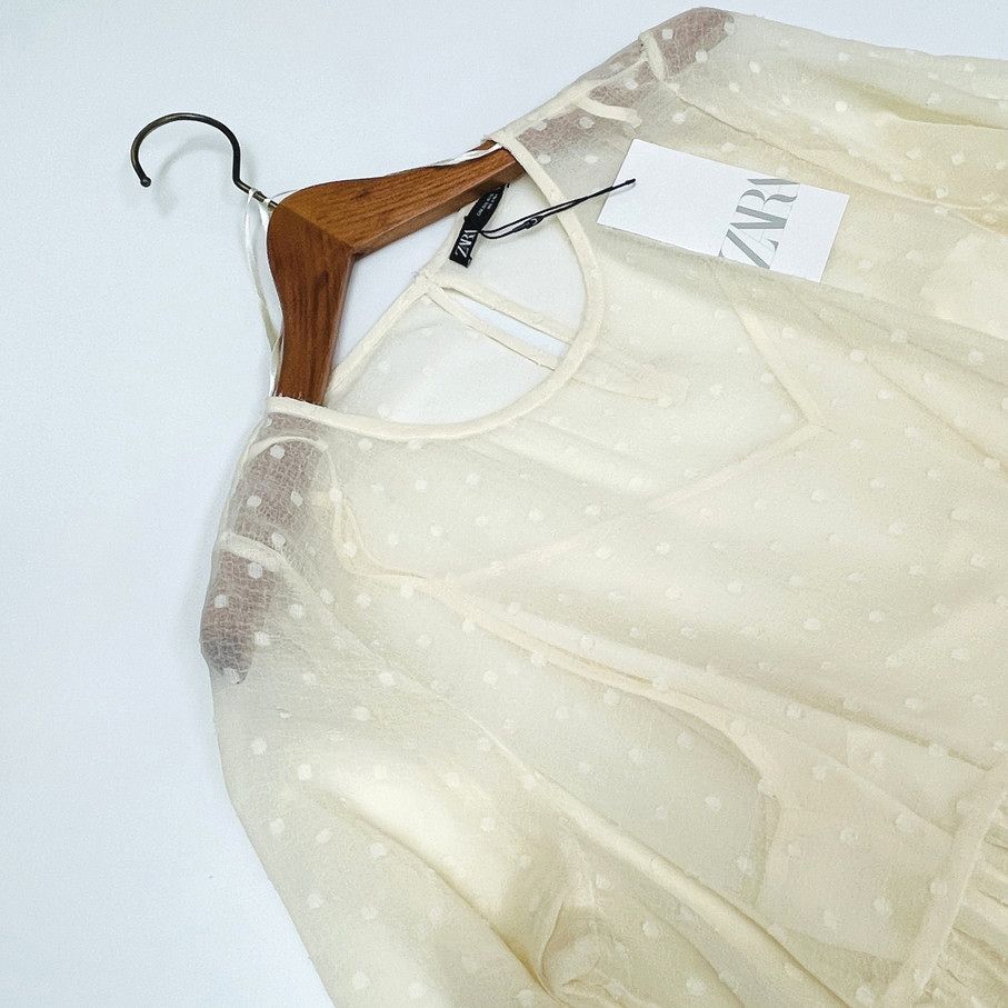 Yahoo!オークション - ZARA /XL/ ベージュ ドットロングワンピース シ...