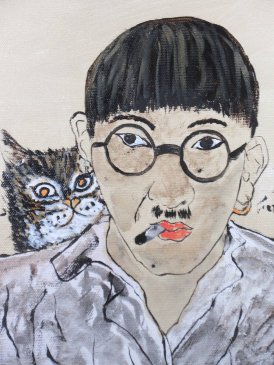 藤田嗣治 手描き鉛筆デッサン「自画像」/ 模写 / 表サイン 裏 藤田嗣治 手描き鉛筆デッサン「自画像」/ 模写 / 表サイン 裏