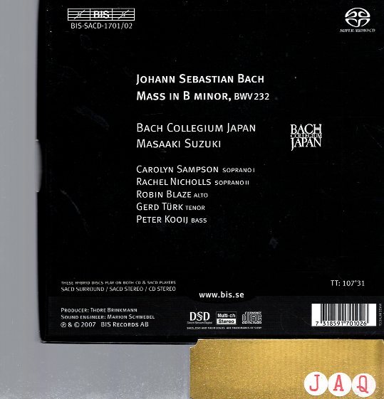 Yahoo!オークション - SACD J.S. バッハ ミサ曲 ロ短調 BWV 232 （バッ...