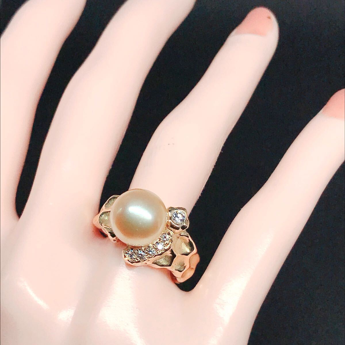 タサキ ゴールデンパール 10mm ダイヤモンド 0.14ct リング K18 タサキ ゴールデンパール 10mm ダイヤモンド 0.14ct リング K18
