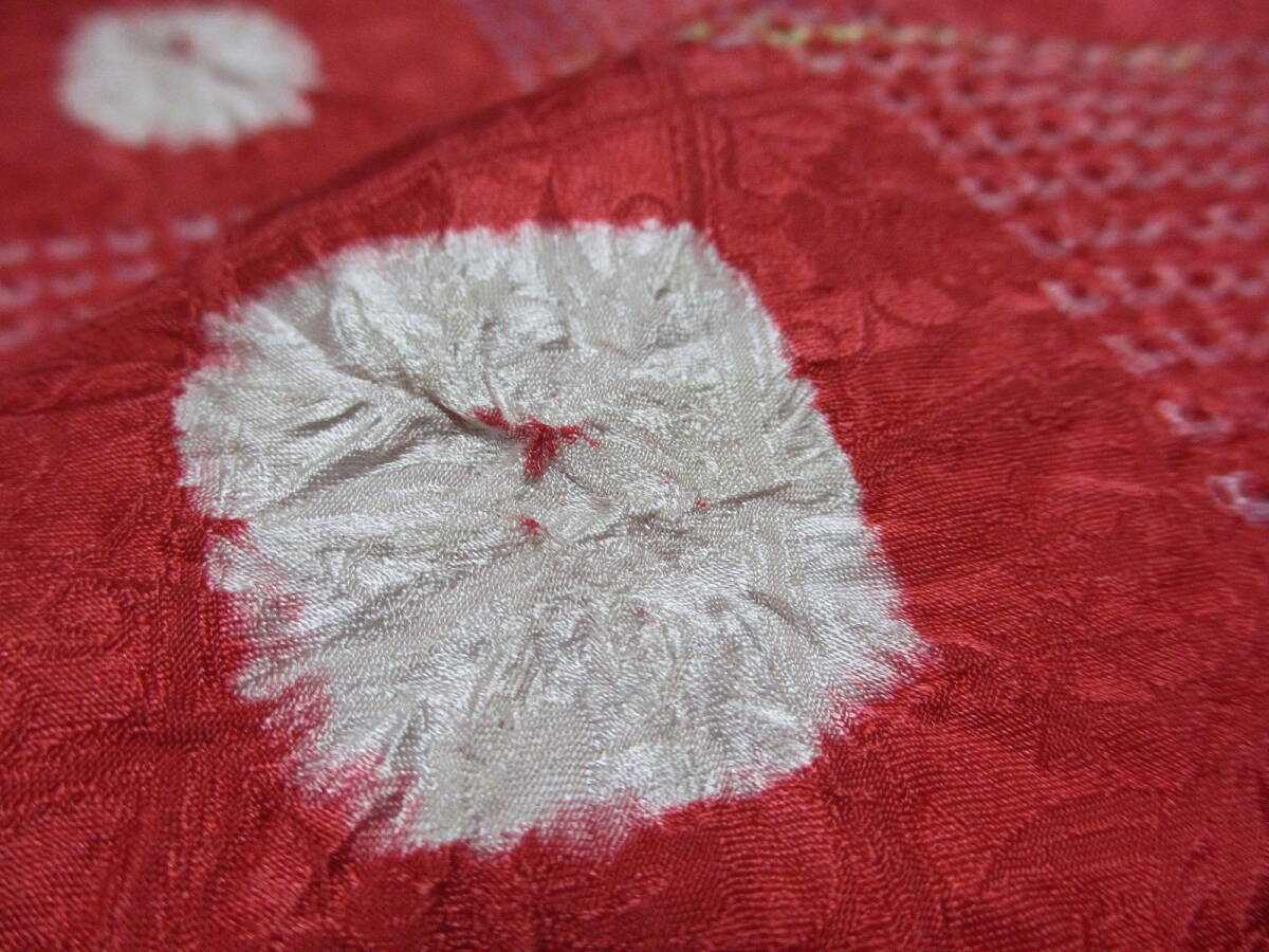 Yahoo!オークション - K284 正絹 赤 絞り はぎれ 34cmx110cm ハンド...