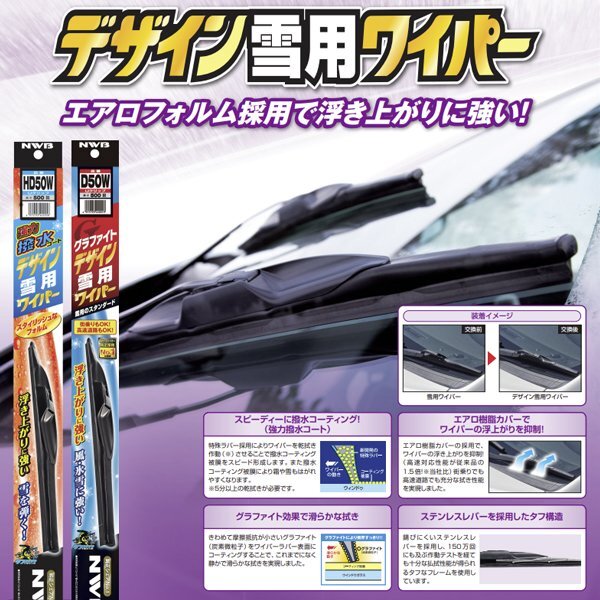 NWB グラファイトデザイン雪用ワイパー D50W D35W 三菱 ミニカトッポ H31A H32A H32V H36A H37V H5.10 H10.9 1993.10 1998.9 ...