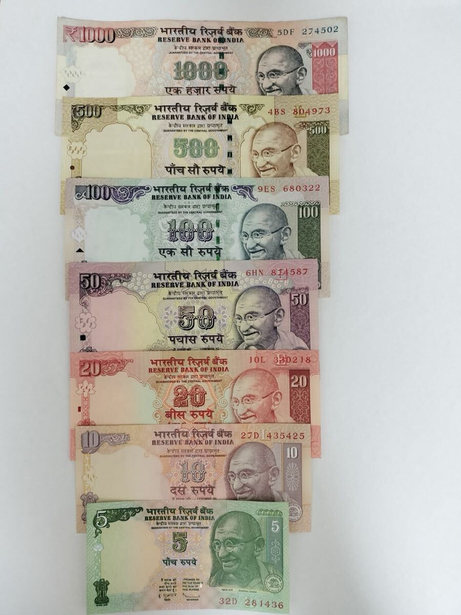 Yahoo!オークション - A 3458.インド7種 紙幣 外国紙幣