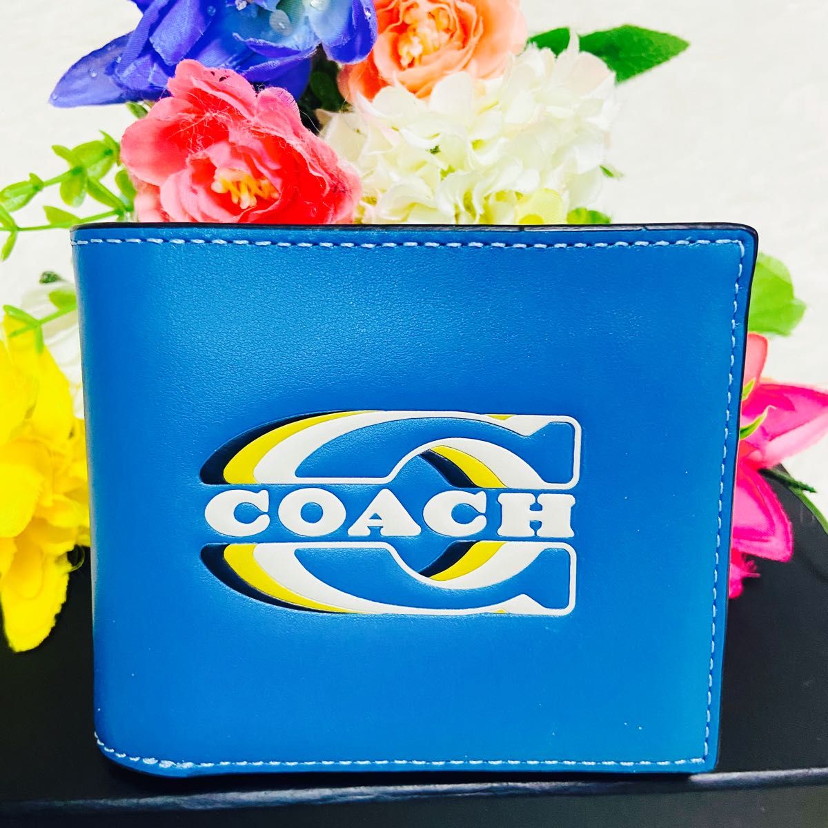 新品 本革 COACH コーチ 二つ折り財布 青色 ロゴ入り 2点セット 新品 本革 COACH コーチ 二つ折り財布 青色 ロゴ入り 2点セット