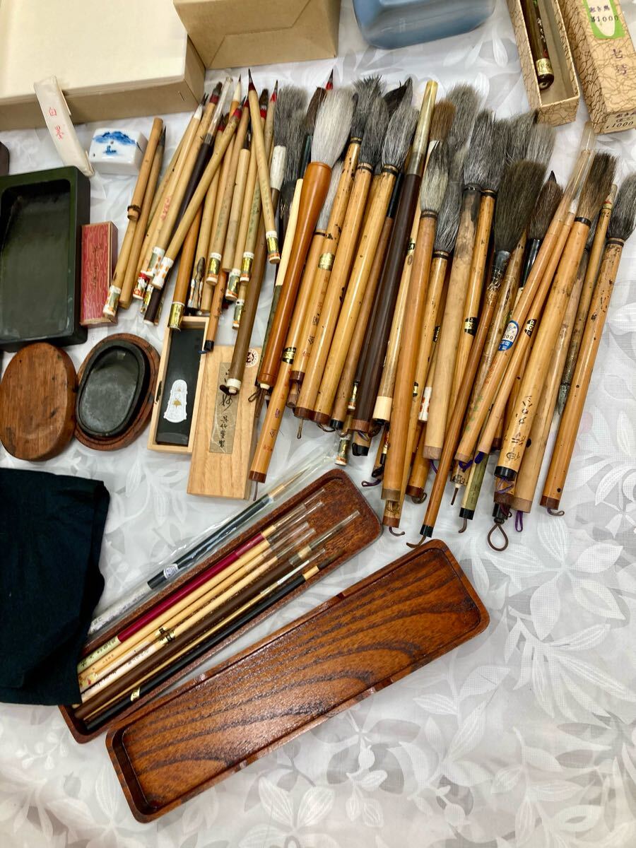 Yahoo!オークション - G642 書道具 大筆 小筆 墨汁 半紙 固形墨 すずり...