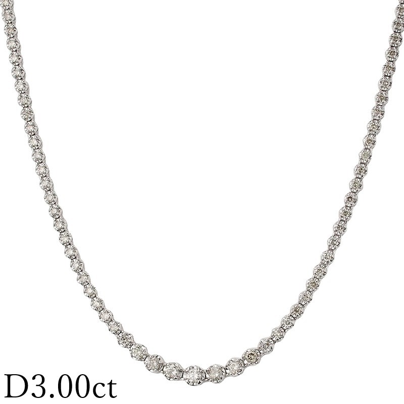 Yahoo!オークション - ダイヤモンド/3.00ct テニス ネックレス K18WG
