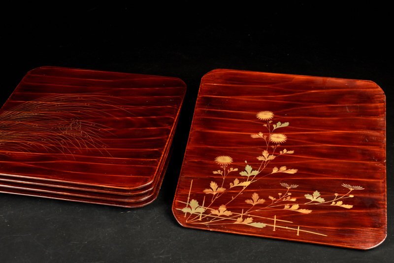 Yahoo!オークション - 【蔵A2154】木製 絵替蒔絵 四方盆 吸物膳 五客