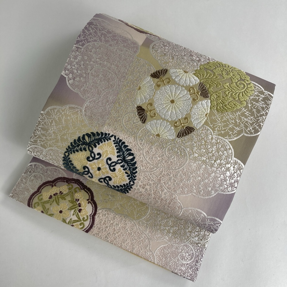 Yahoo!オークション - 袋帯 芳彩美術織物 万葉集 総道唐織 宝相華 雲 ...