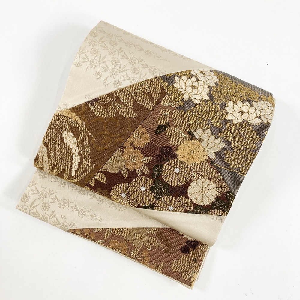 Yahoo!オークション - 袋帯 花柄 花唐草 刺繍 金糸 モール織 帯丈428cm...