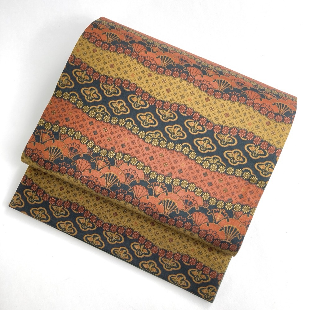 Yahoo!オークション - 袋帯 花柄 鳥 扇 帯丈432cm 帯幅31cm y66-331556...