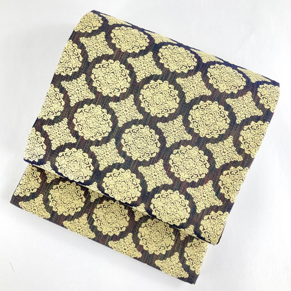 Yahoo!オークション - 袋帯 華紋 宝相華 縦縞 刺繍 金糸 全通 帯丈440c...