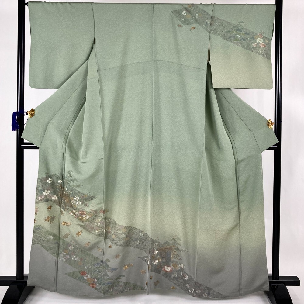 Yahoo!オークション - 訪問着 スワトウ刺繍 花模様 御所車 ぼかし 金糸...