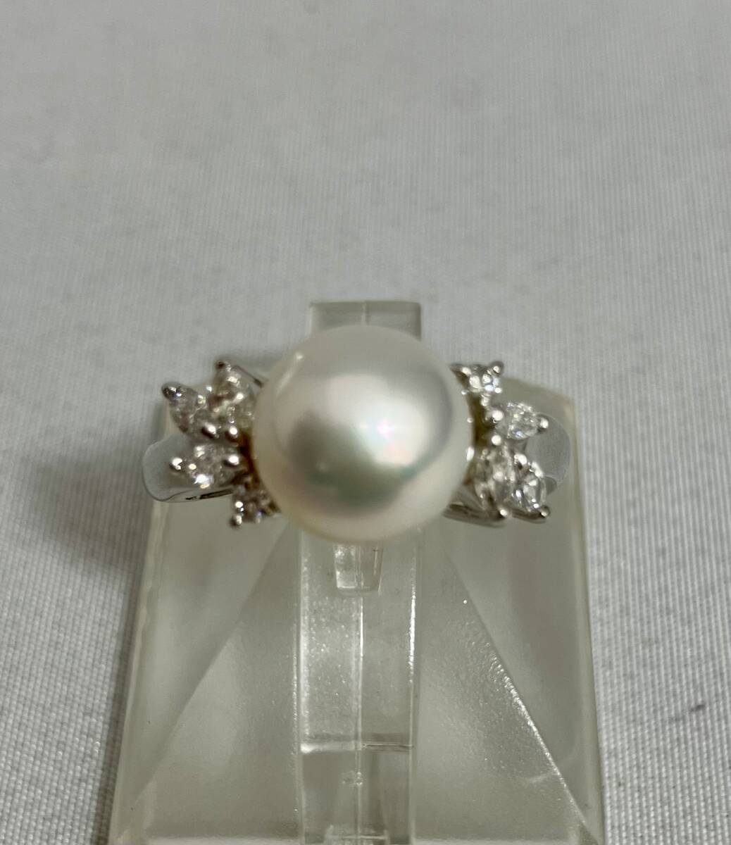 Yahoo!オークション - Pt900 12号／0.30ct／5.20g リング/真珠/ダイヤ...