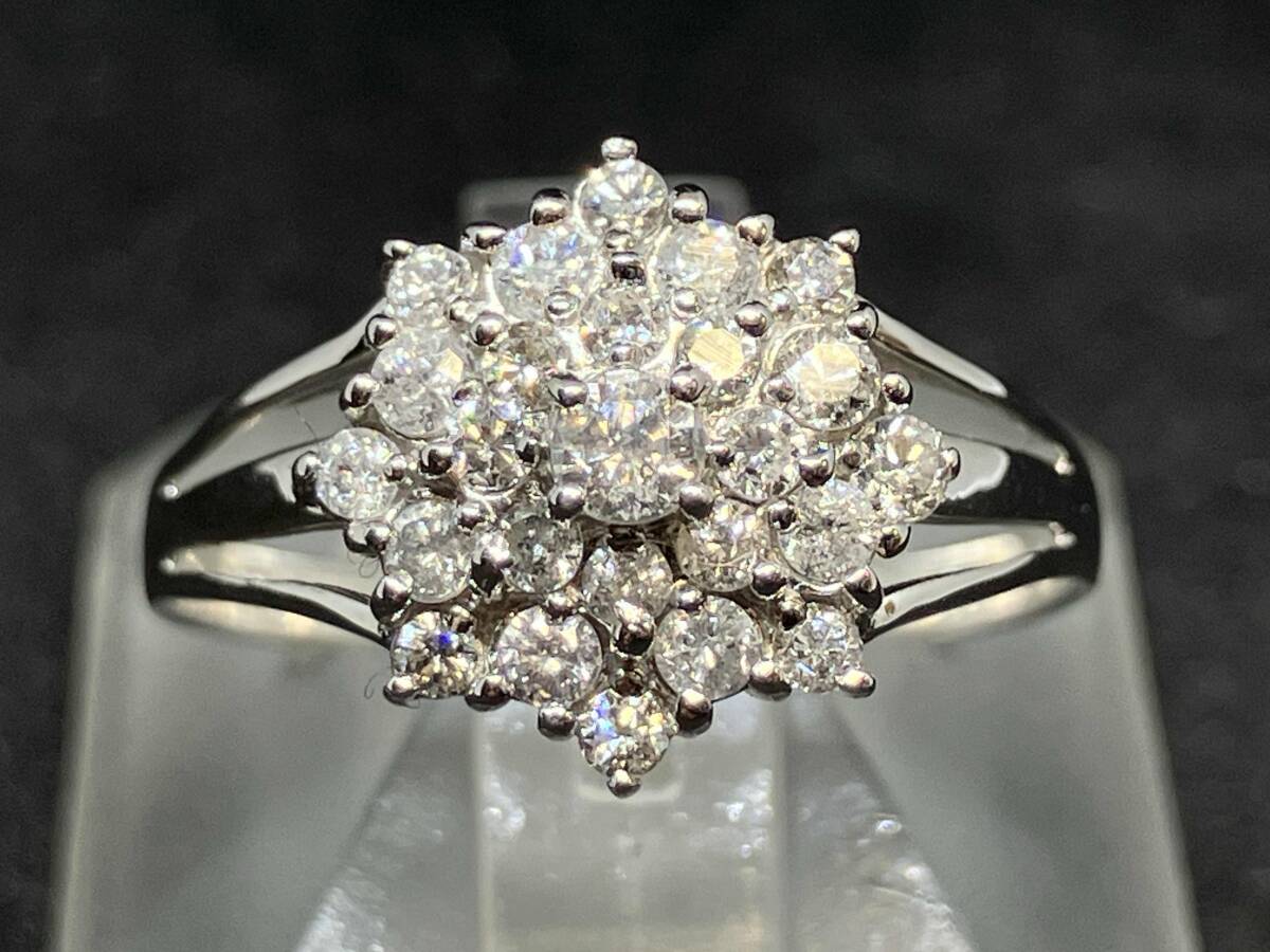 Yahoo!オークション - Pt900 花モチーフリング ダイヤモンド 0.5ct #13...